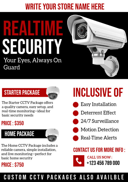 White Professional Cctv Camera Services A4 Template | PosterMyWall