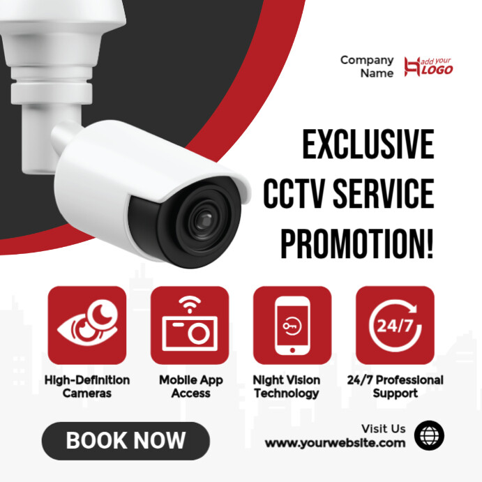 White Professional Cctv Monitoring Service Instagram Post Template ...
