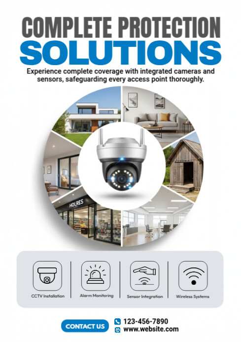 White Professional Cctv Solutions Ad A4 Template | PosterMyWall