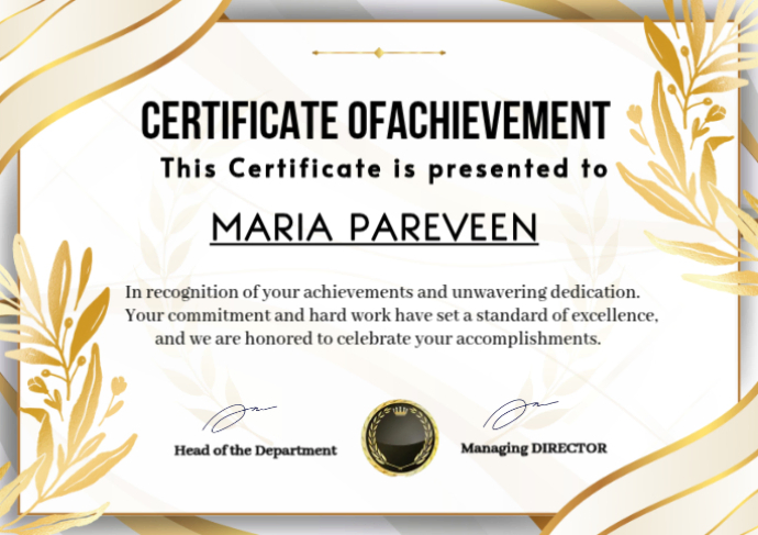 Plantilla de White Professional Certificate For Achievement A2 ...