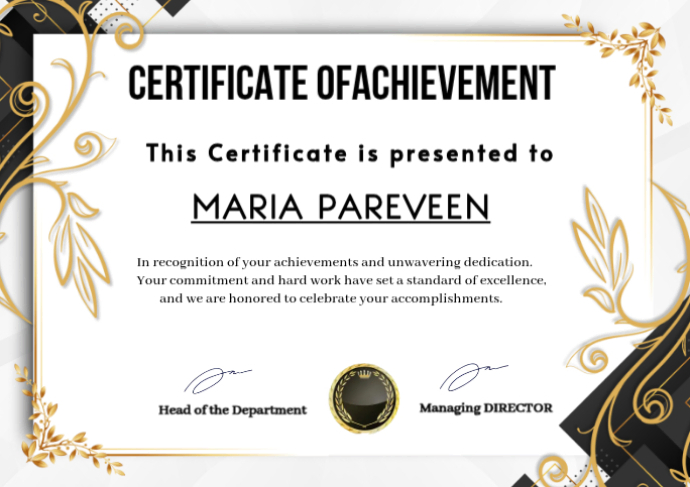 Plantilla de White Professional Certificate For Achievement A2 ...