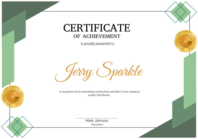 White Professional Certificate Of Achievement Green2 A4 Template ...