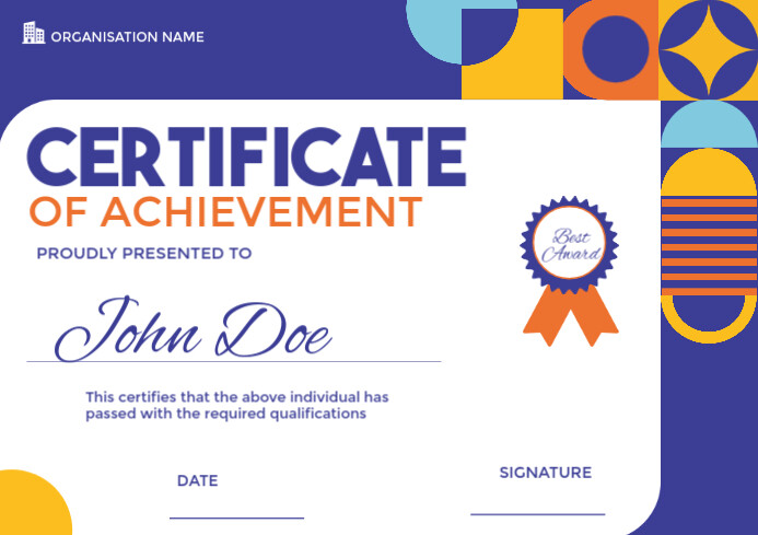 White Professional Certificate Of Achievement A3 Template | PosterMyWall