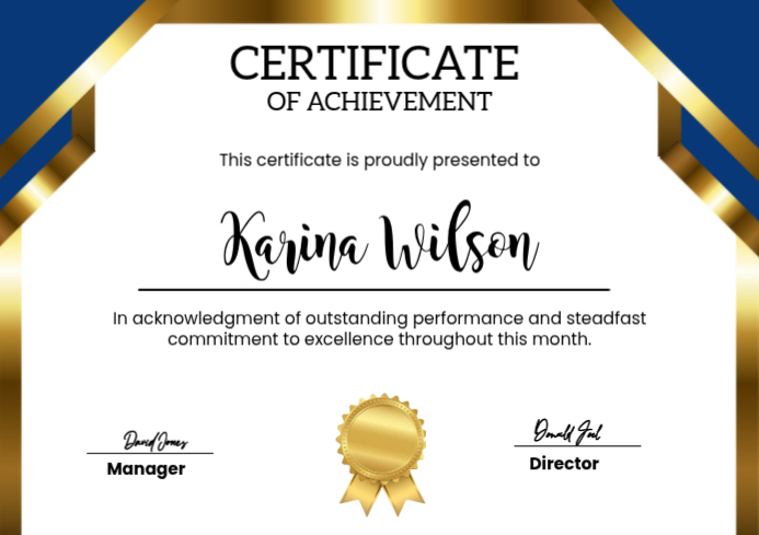 Plantilla de White Professional Certificate of Achievement A4 ...