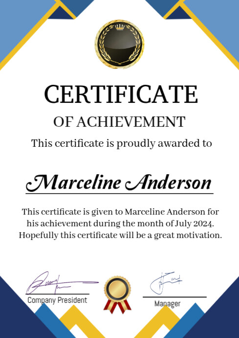 White Professional Certificate Of Achievement A4 Template | PosterMyWall