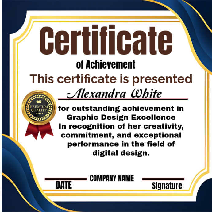 White Professional Certificate Of Achievement Instagram Post Templat ...