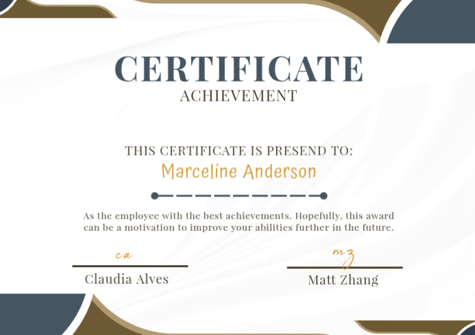 Plantilla de White Professional Certificate of Achievement A4 ...