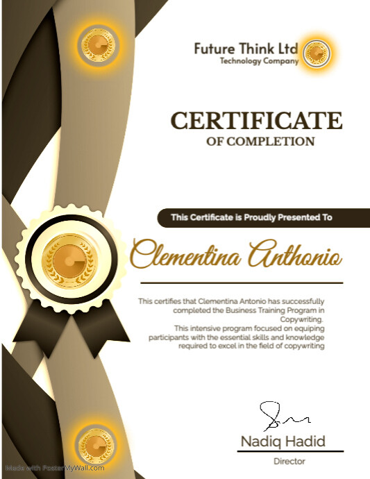 White Professional Certificate Of Completion A4 Templat | PosterMyWall