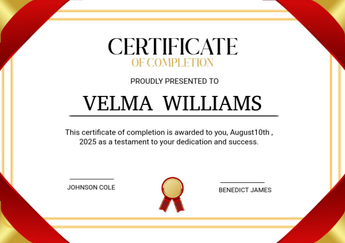 White Professional Certificate Of Completion A4 Template | PosterMyWall