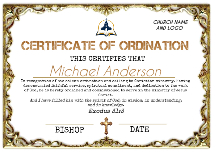 Certificate Of Ordination A4 Template | PosterMyWall