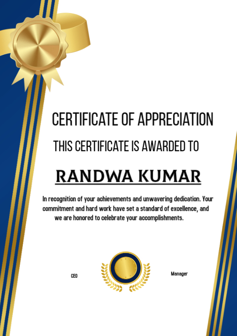 White Professional Certificate Of Recognition Editable Customizable A4 Template | PosterMyWall