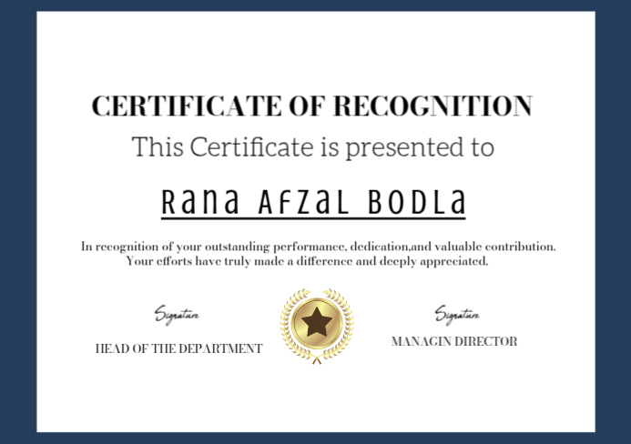 White Professional Certificate Of Recognition A5 Template | PosterMyWall