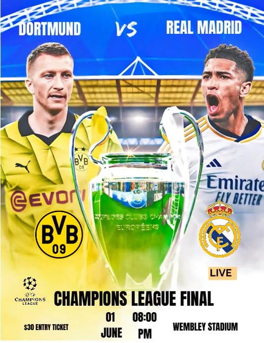 White Professional Champions League Final Rea Templat | PosterMyWall