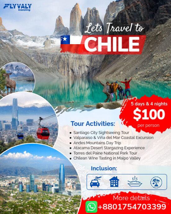 Modèle White Professional Chile Tour Package Poster Design Template ...
