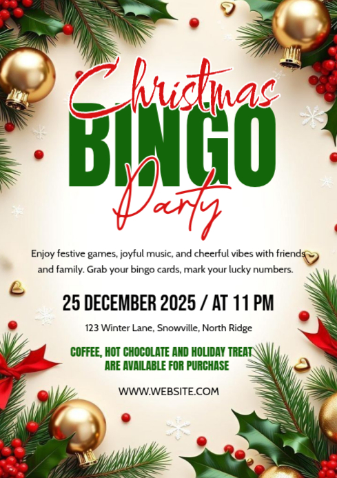 White Professional Christmas Bingo Party Invitation A4 Template ...