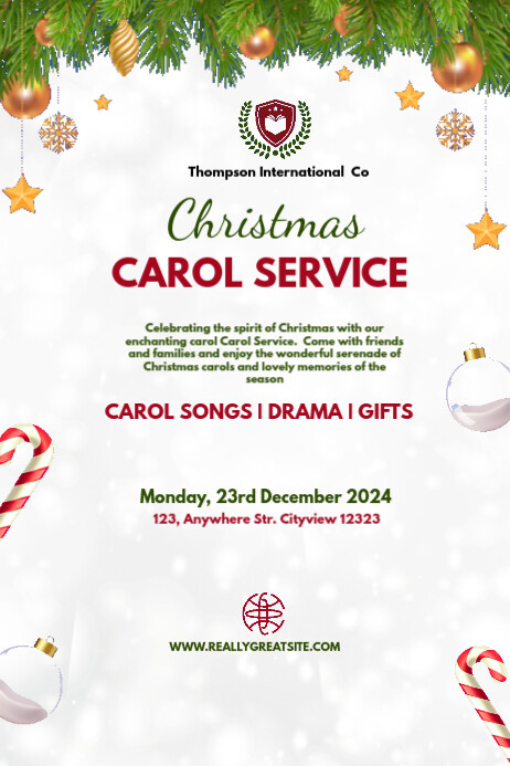 White Professional Christmas Carol Service Poster Template | PosterMyWall