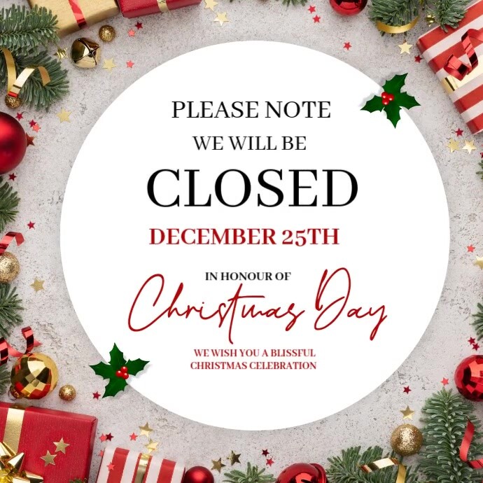 White Professional Christmas Closure/holiday Closure Instagram Post Template | PosterMyWall