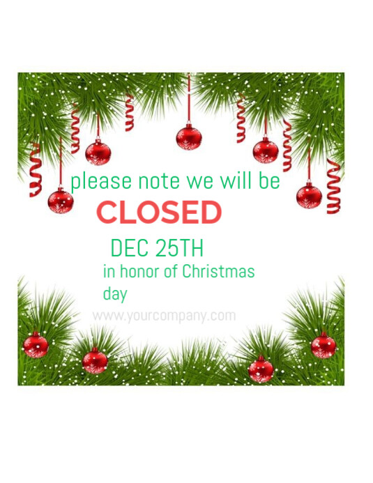 White Professional Christmas Day Season Closed Notice Flyer (us Letter ...