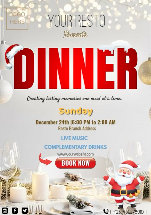 White Professional Christmas Dinner Party A4 Template | PosterMyWall