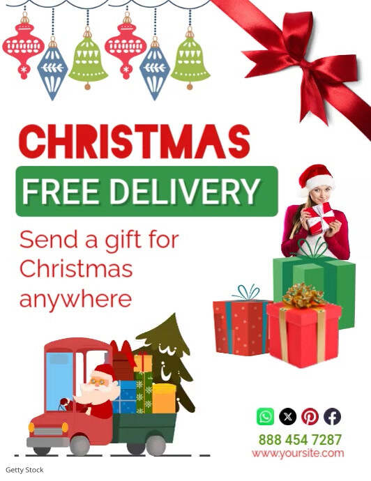 White Professional Christmas Free Delivery Flyer (us Letter) Template ...