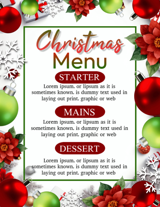 White Professional Christmas Holiday Restaurant Menu Cart Flyer (us ...