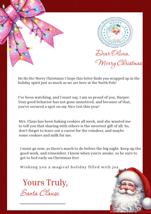 White Professional Christmas Letter From Santa Claus Design Template A4 ...