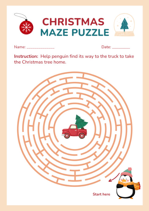Copy of White Professional Christmas Maze Puzzle Worksheets A4 ...