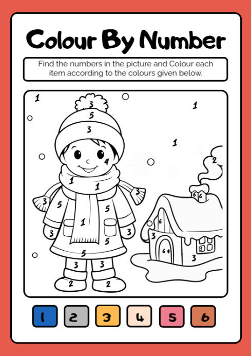 White Professional Christmas Winter Colour By Number Worksheet In Red ...