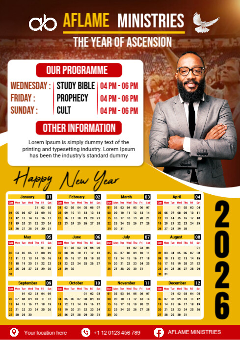White Professional Church Calendar 2026 A3 Template | PosterMyWall