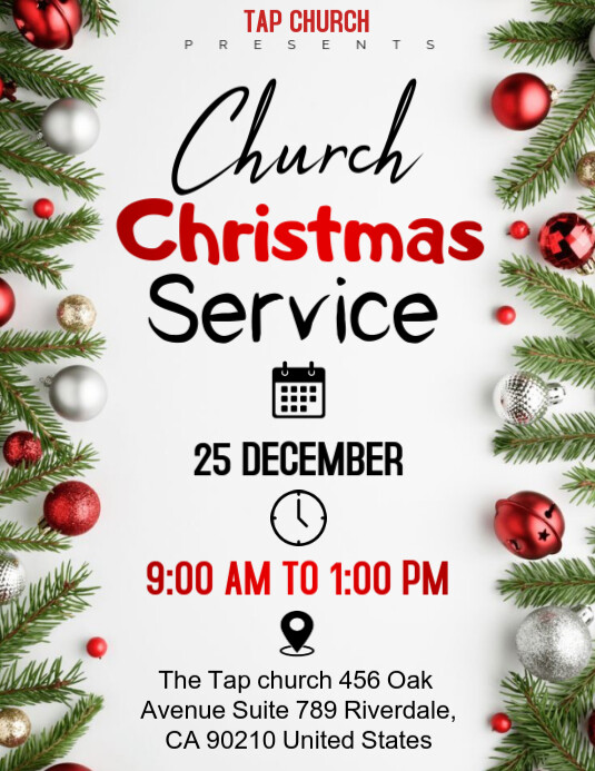 White Professional Church Christmas Service Flyer (us Letter) Template ...