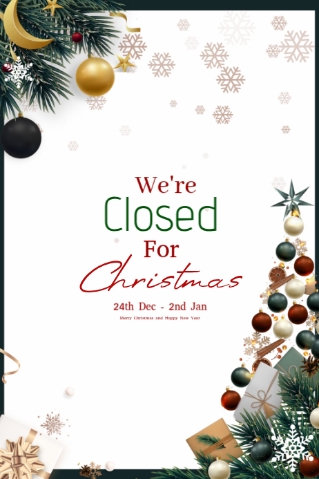 White Professional Closed For Christmas 2025 Design Poster Template ...