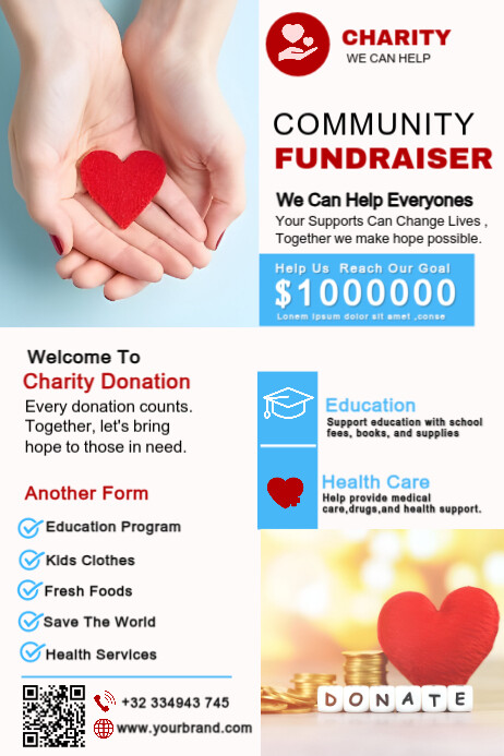 White Professional Community Fundraiser Event Poster Template ...