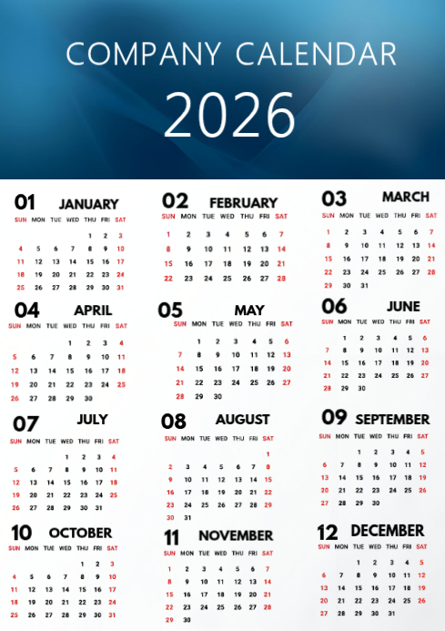 White Professional Company Calendar Template A4 เทมเพลต | PosterMyWall
