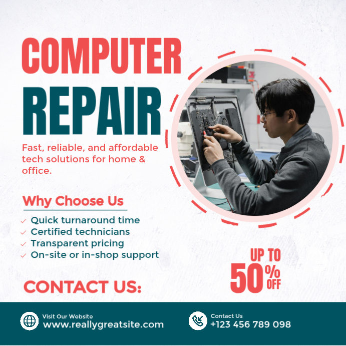 Plantilla de White Professional Computer Repair — Tech Fix ...