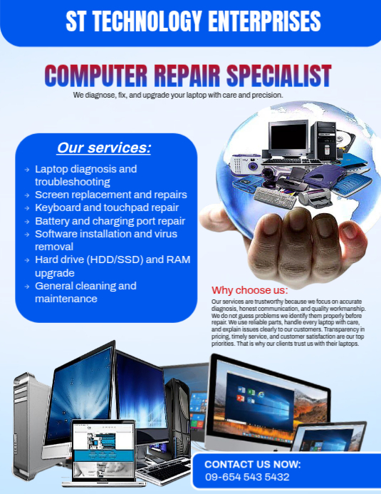 White Professional Computer Repair Template Design Flyer Flyer (us ...