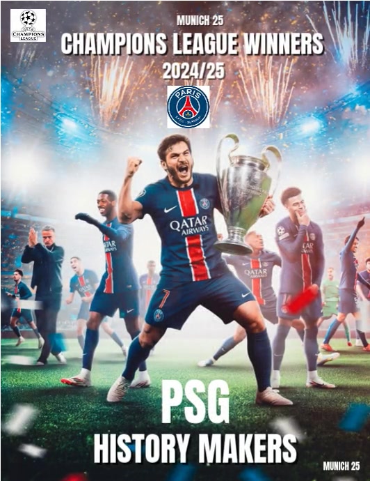 Plantilla de White Professional Congratulations Psg Ucl Winners 2025 ...