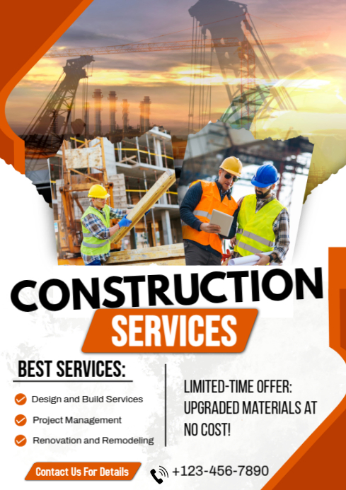 White Professional Construction Service A3 Template | PosterMyWall