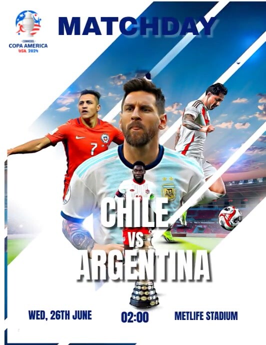 White Professional Copa America 2024 Chile Vs Templat | PosterMyWall