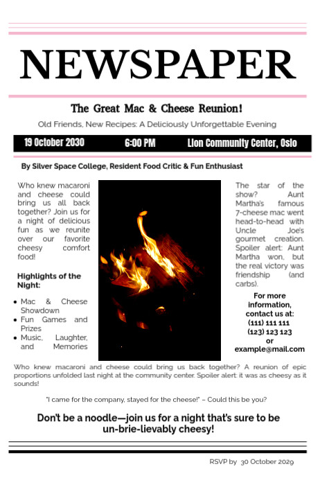 White Professional Creative Group Reunion: Newsletter Announcement ...