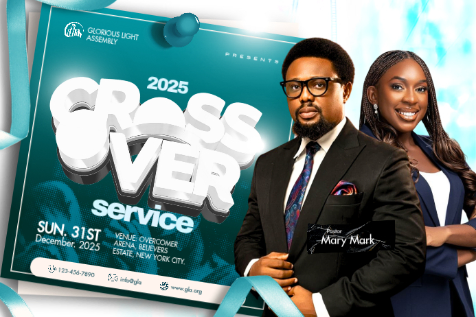 White Professional Crossover Service Flyer, New Year Eve Church Event ...