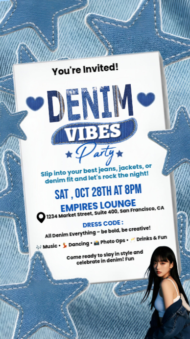 White Professional Denim Vibes Party Instagram Story Template ...