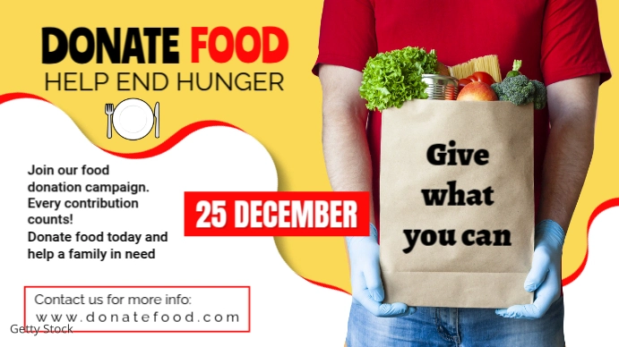 Plantilla de White Professional Donate Food Digital Display (16:9 ...