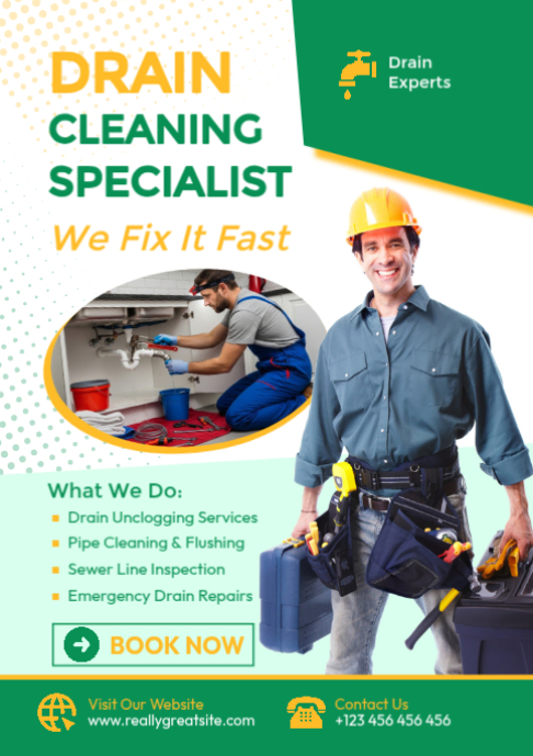 White Professional Drain Cleaning Services A2 Template | PosterMyWall