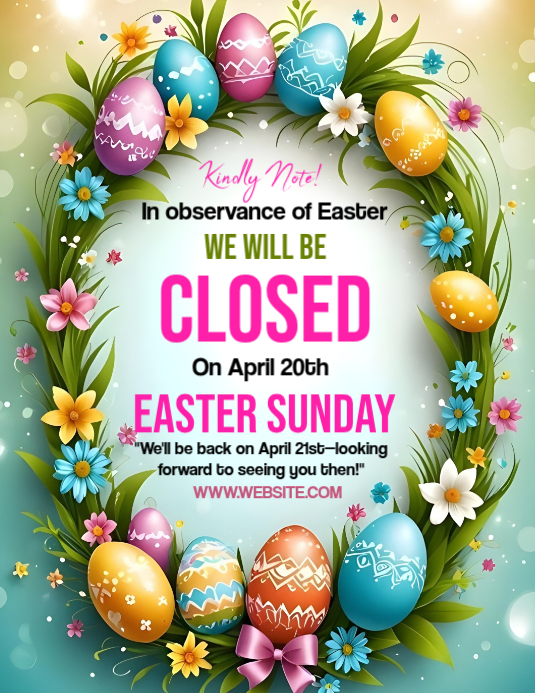 White Professional Easter Closure Announcement Flyer Template ...