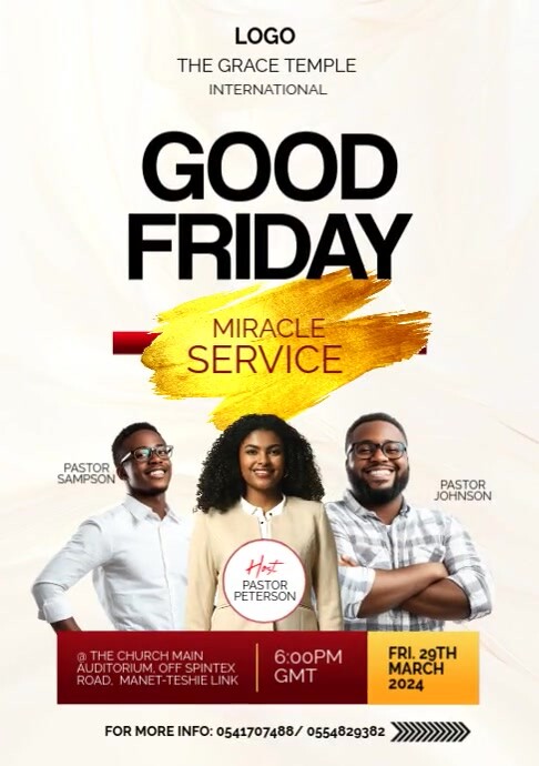 White Professional Easter Good Friday Miracle Service A3 Template ...