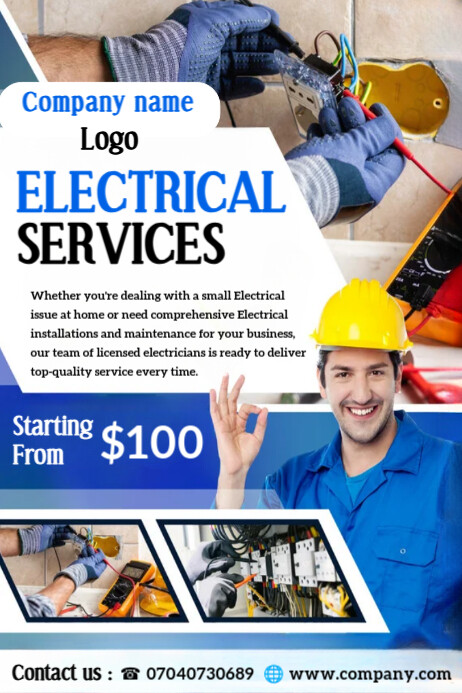 White Professional Electrical Fl Poster Template | PosterMyWall