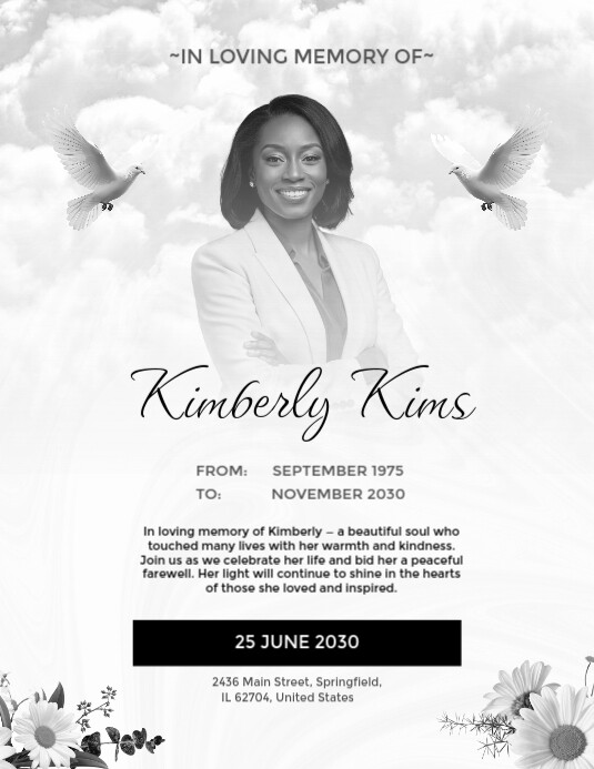 White Professional Elegant Burial Flyer (us Letter) Template | PosterMyWall