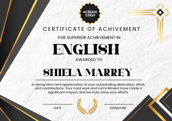 Copy of White Professional English Certificate Of Achievement A4 ...