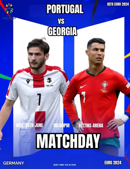 White Professional Euro 2024 Portugal Vs Geor Template | PosterMyWall