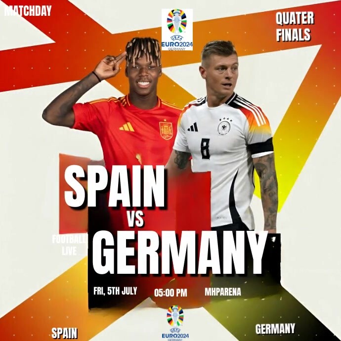 White Professional Euro 2024 Spain Vs Germany Template | PosterMyWall